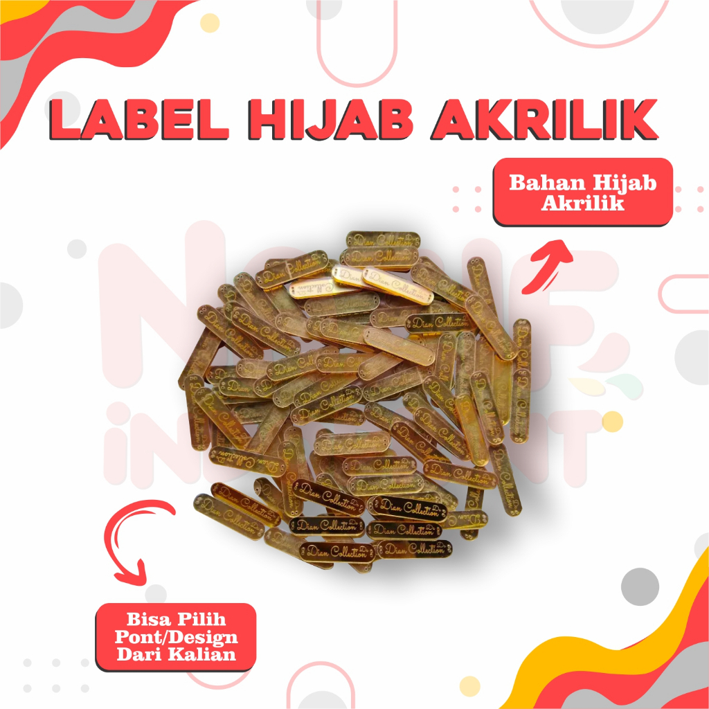 Jual Cetak Label Hijab Akrilik , Label Jilbab Bahan Akrilik, Label Baju ...