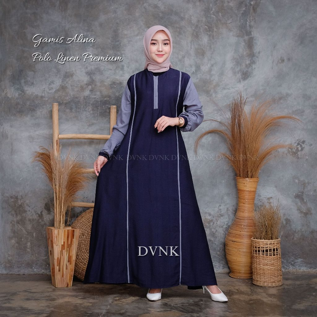 Jual Gamis Alina Muslim Wanita Polo Linen Premium | Shopee Indonesia
