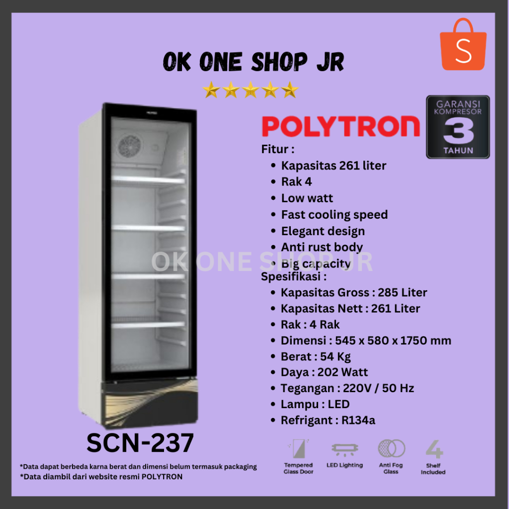 Jual Polytron SCN-237 Showcase | SCN 237 (285Ltr) | Shopee Indonesia