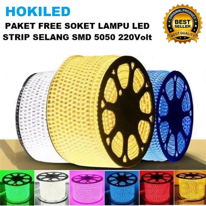 Jual LAMPU SELANG LED STRIP SMD 5050 220V PAKET 1-10 METER FREE SOKET ...