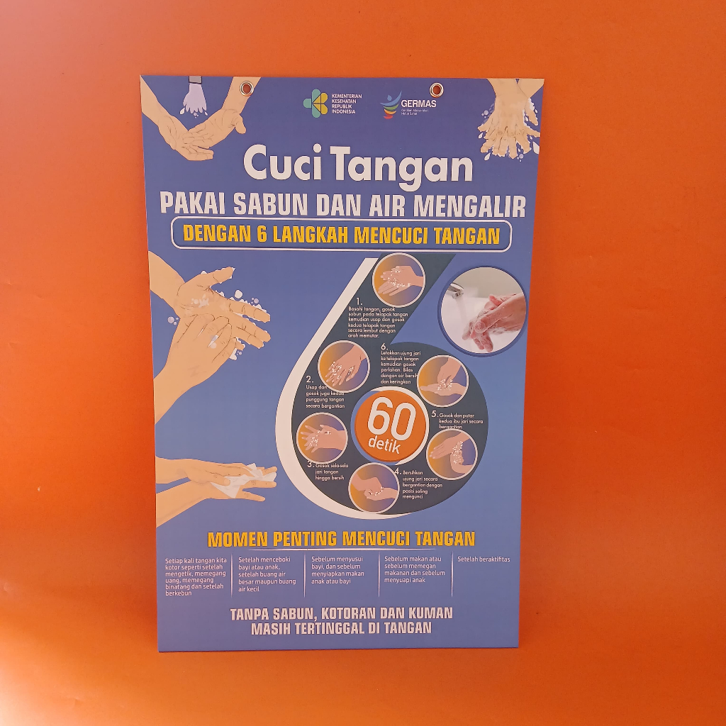 Jual Hard Poster A3 6 Langkah Mencuci Tangan Pakai Sabun dan Air ...