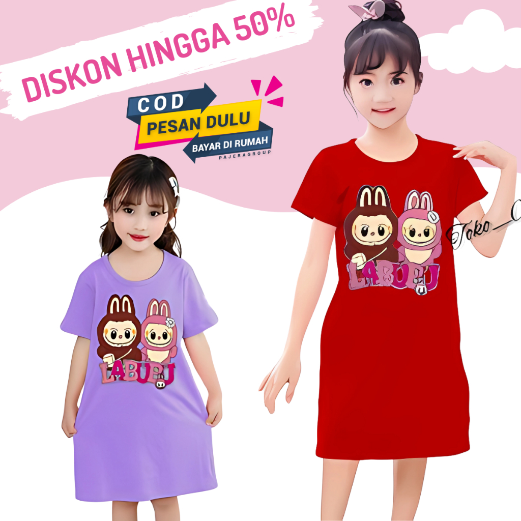Jual DASTER ANAK PEREMPUAN MOTIF LABUBU KEMBAR USIA 2 -13 TAHUN DASTER ...