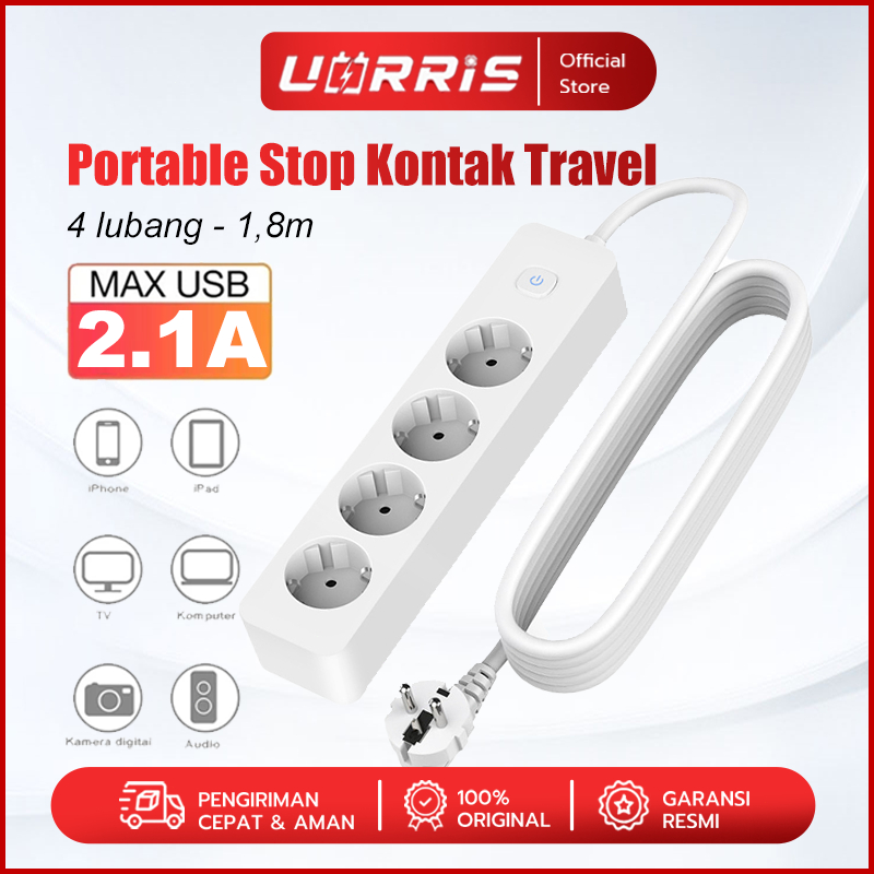 Jual UORRIS Power Strip Power Socket Stop Kontak 4 Lubang Stop Kontak USB Kabel Panjang 1.8 ...
