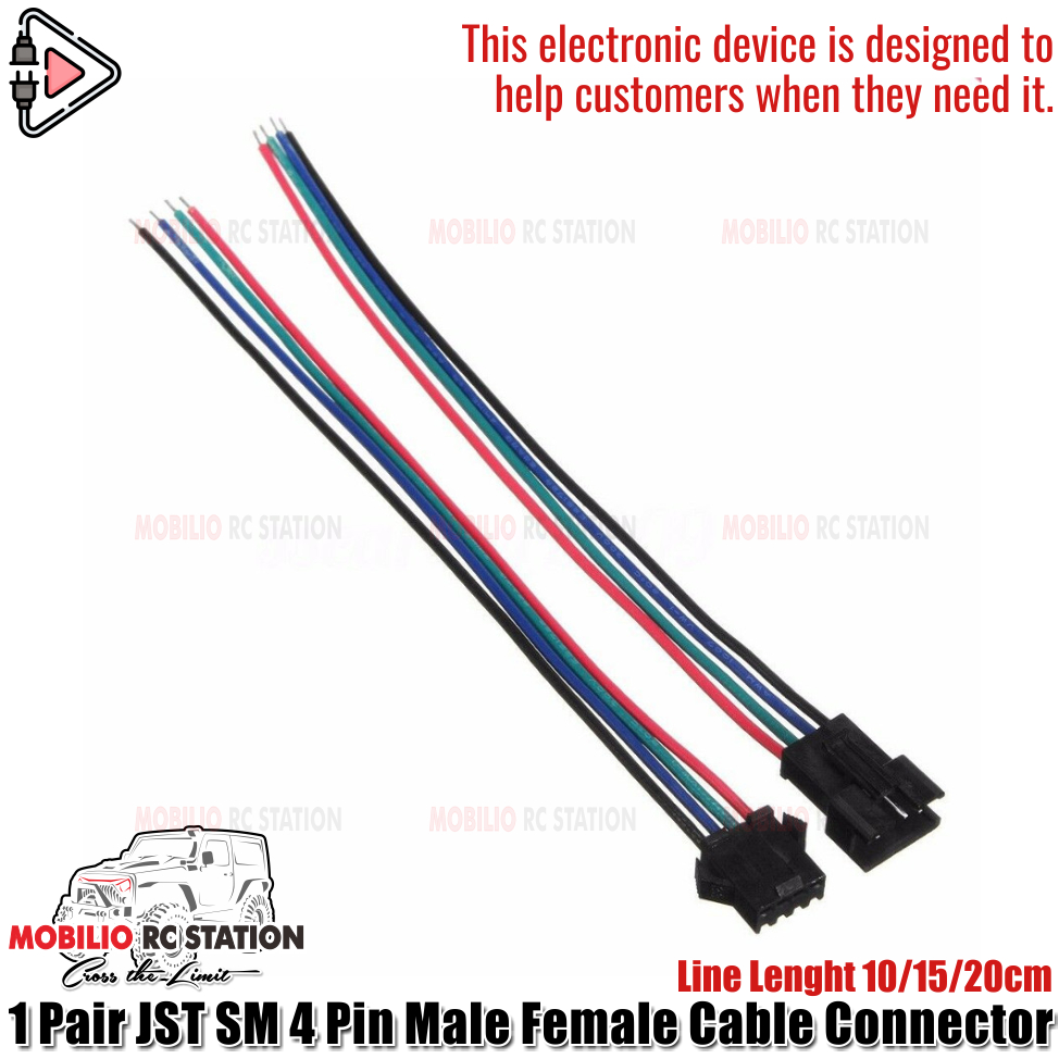 Jual 1 Pair JST SM 4 Pin Male Female Cable Connector Line Lenght 10/15/20cm | Shopee Indonesia