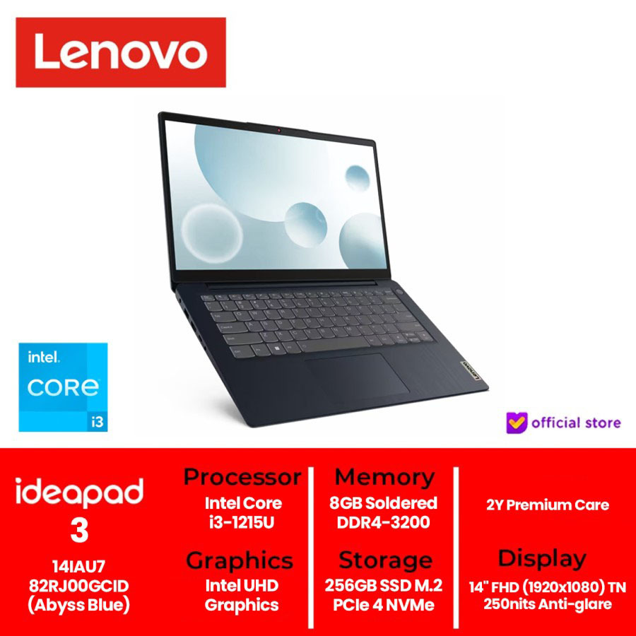 Jual LENOVO IdeaPad 3 14IAU7 82RJ00GCID CORE i3 1215U 8GB 256GB W11 OHS Abyss Blue | Shopee ...