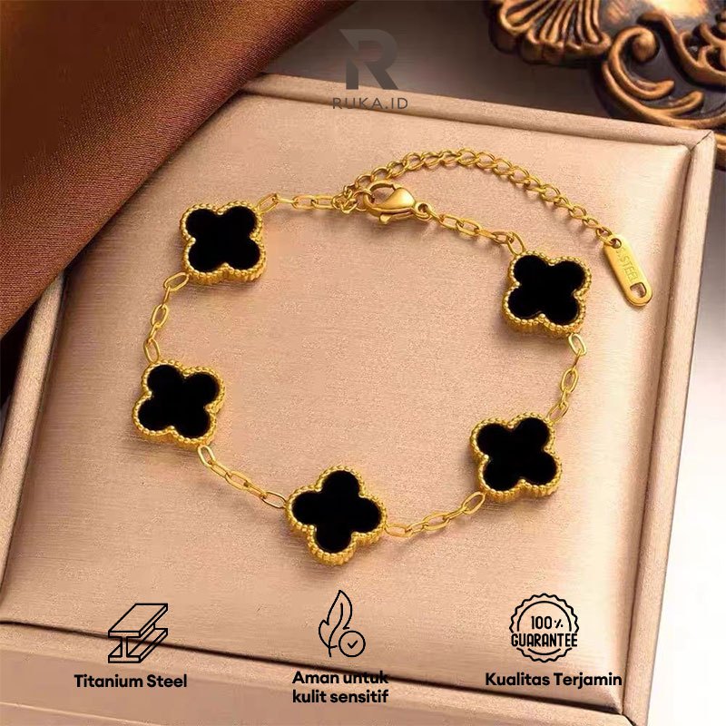 Jual RUKA Gelang Titanium Anti Karat Gelang Semanggi Empat Daun Bunga ...