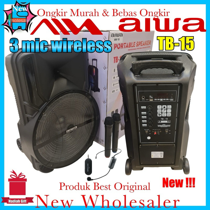 Jual Speaker aKtif Portable Aiwa aw15New 15 inch 3 mic wireless ...