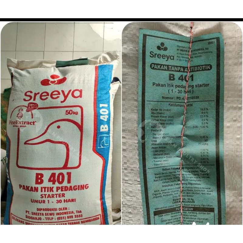 Jual Sreeya B 401 Pakan itik entok bebek unggas starter Pedaging ...