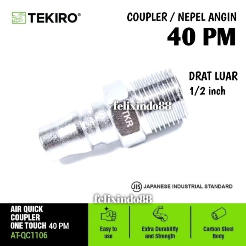 Jual Tekiro Kopler 40 PM Original 1/2 inch Air Quick Coupler Plug AT-QC1106 Nepel Sambungan ...