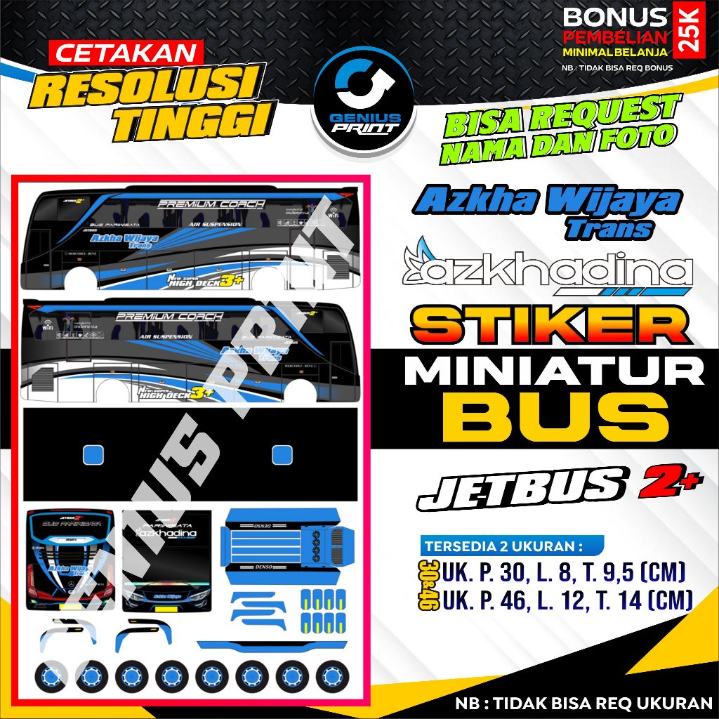Jual Stiker Mainan Miniatur Bus Pariwisata Jetbus 2+ Livery Bris Trans ...