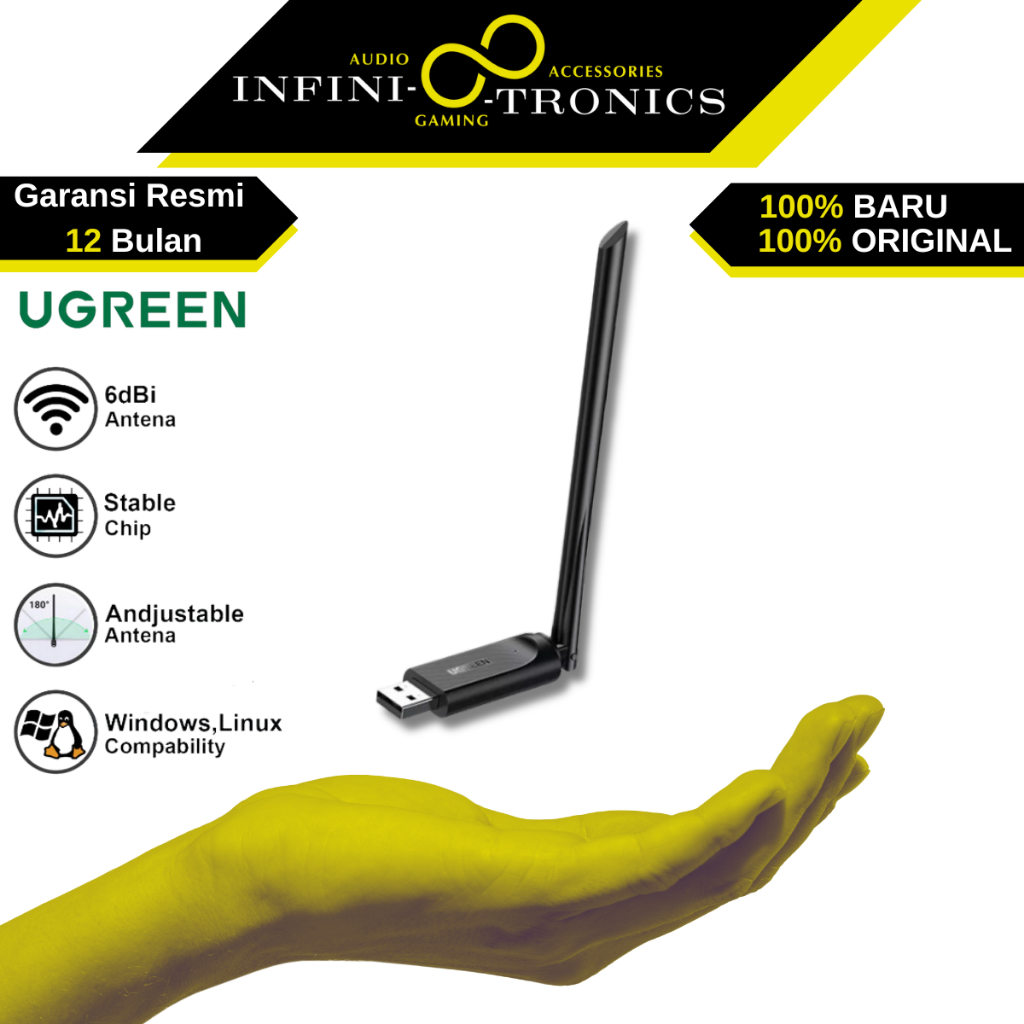 Jual Ugreen USB Wifi Wireless Adapter Dongle 650Mbps 6dBi High Gain ...