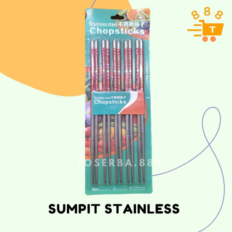 Jual Isi 5 Pasang Sumpit Stainless Steel Motif Sumpit Chopstick Set ...