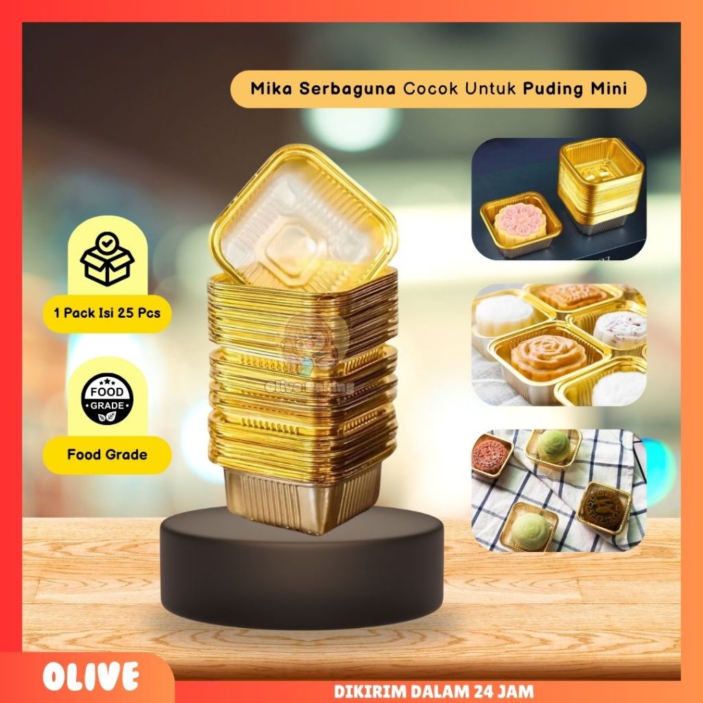 Jual Gold Tray ISI 25 PCS Tray Emas Case Cocok Alas Puding Mini Mooncake Kue Bulan Pudding Cake ...