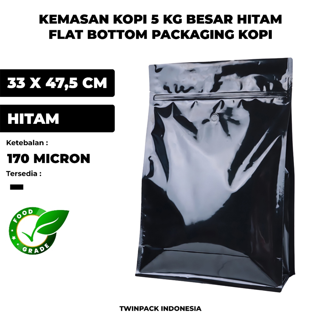 Jual Kemasan Kopi 5 Kg Besar Hitam Flat Bottom Packaging Kopi kapasitas ...
