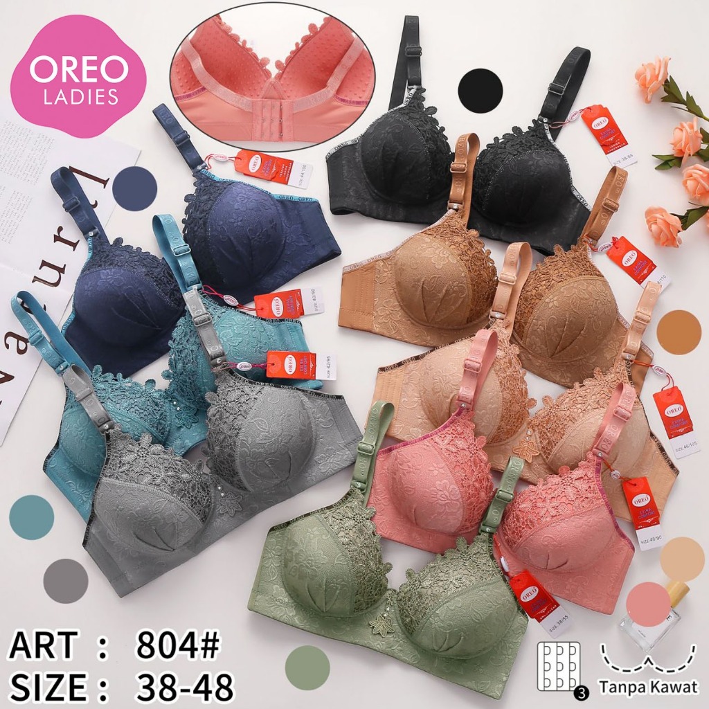 Jual OREO [3Pcs] BRA-804 BRA/BH PAKAIAN DALAM WANITA CUP B FULL EMBOSE RENDA KAIT 3 | Shopee ...