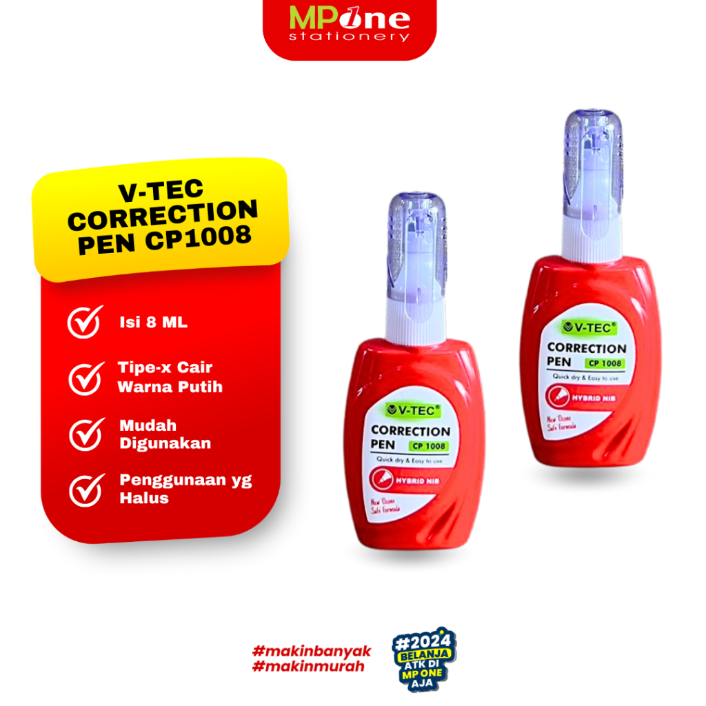 Jual (1 PCS) V-Tec Correction Pen Cair CP1008 / Tipe-x Cair 8ML / Penghapus Pen Cair VTEC ...
