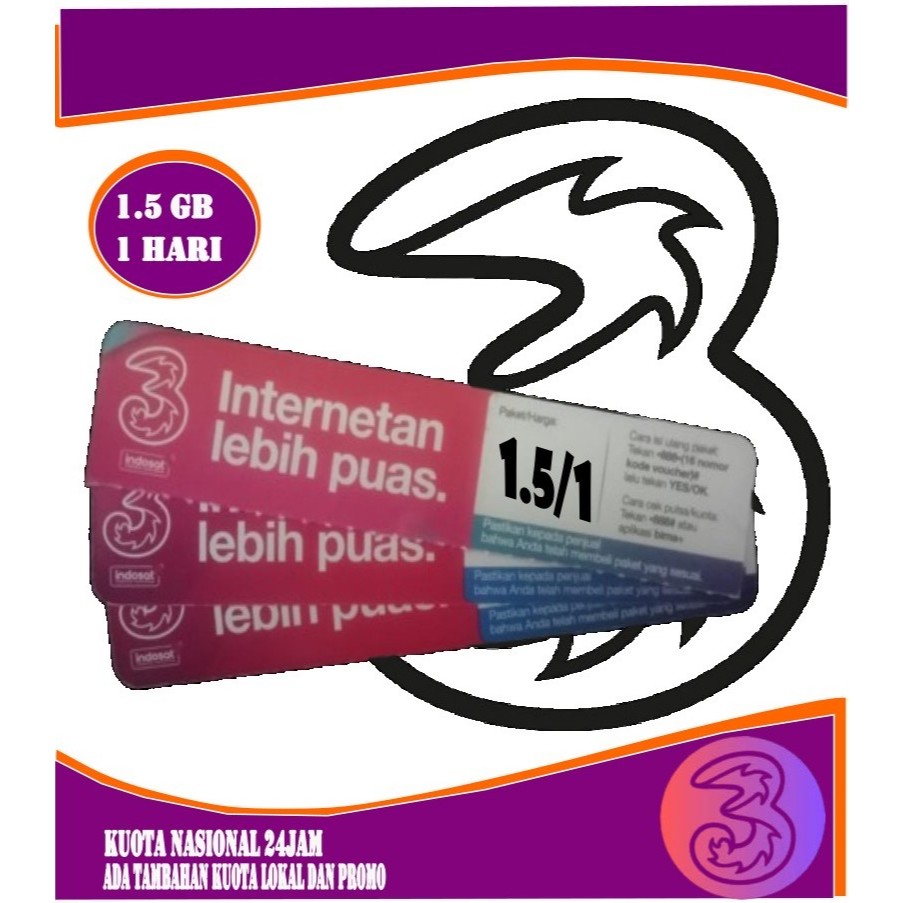 Jual VOUCHER TRI HAPPY 1,5GB 1HR (2GB/1hari) | Shopee Indonesia