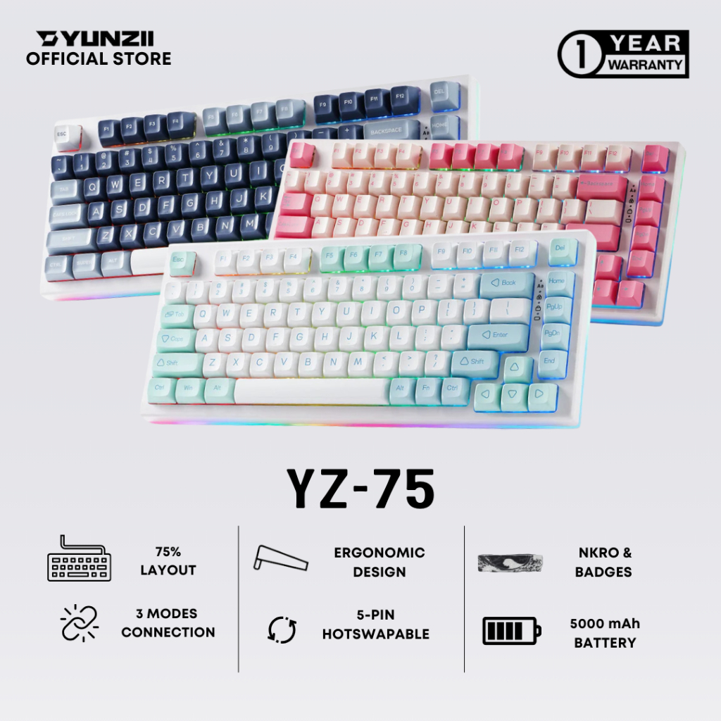 Jual Yunzii YZ75 / YZ-75 Pro Mechanical Keyboard Gasket Wireless 3in1 ...