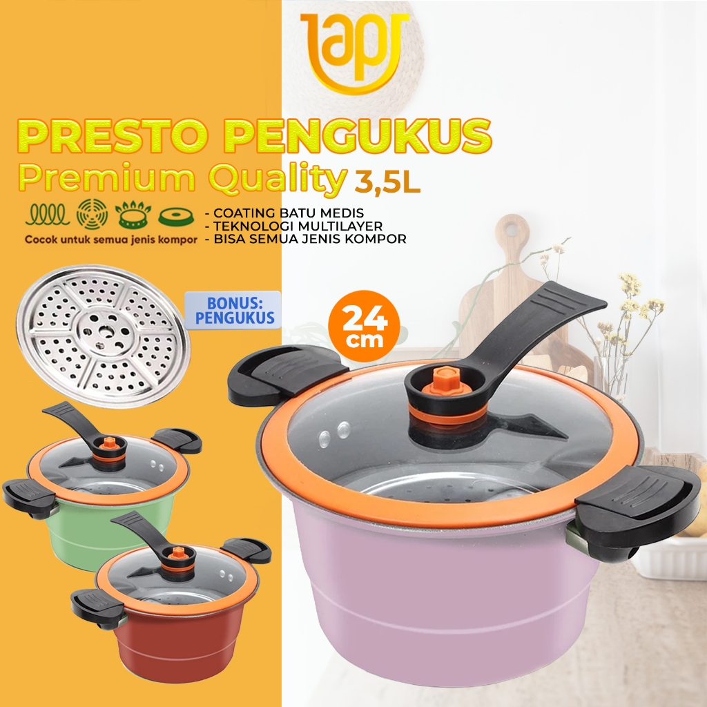 Jual Panci Presto 3.5 Liter 24cm Bahan Teflon Anti Lengket Totipotent Pot Pressure Cooker ...