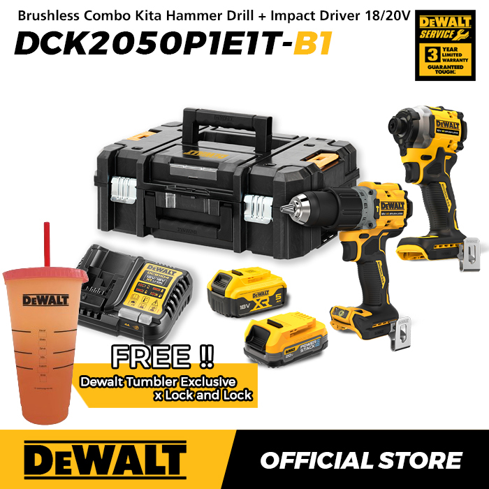 Jual Dewalt Brushless Combo Kit Hammer Drill (DCD805) + Impact Driver ...