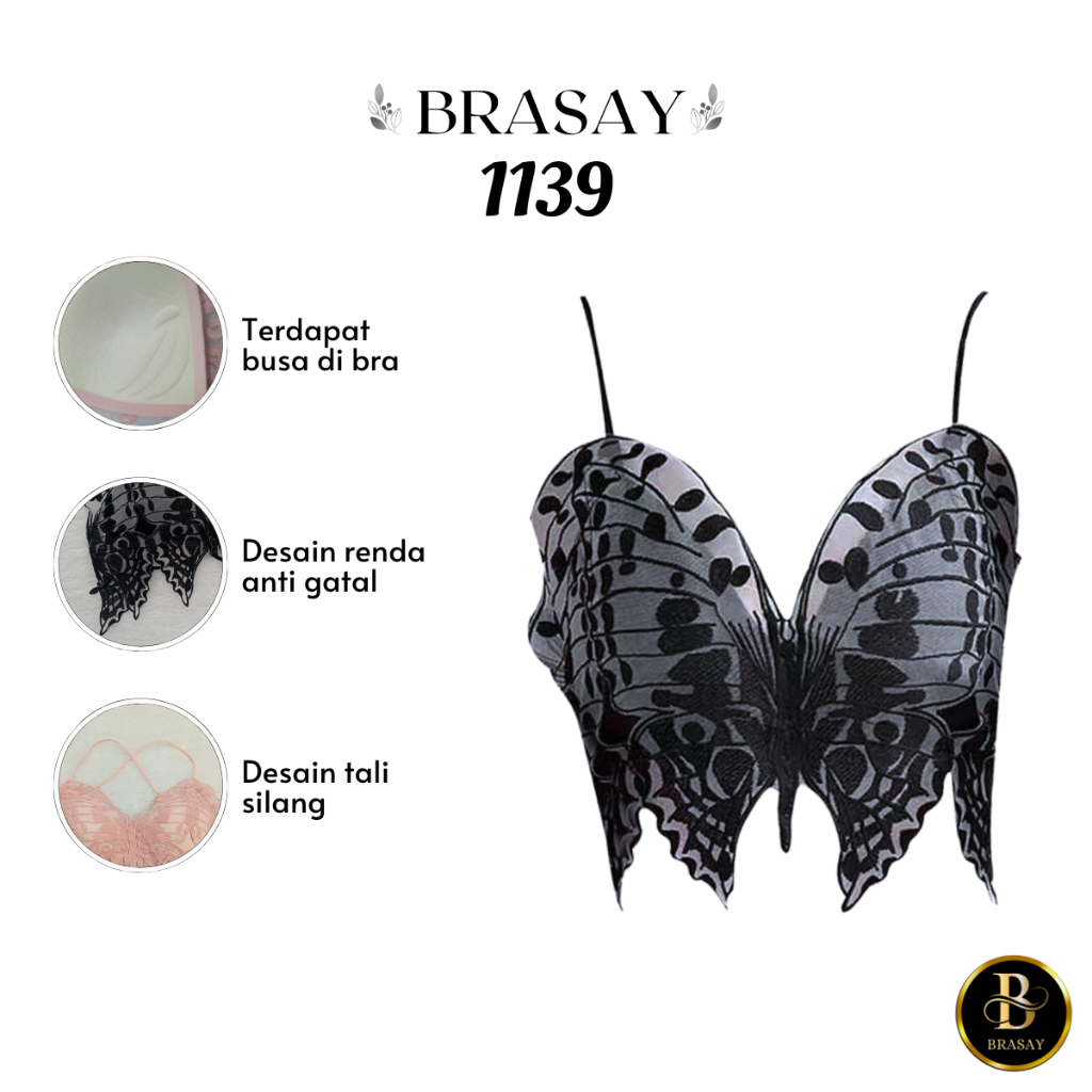 Jual Brasay Bra Wanita Fashion Tanpa Kawat Motif Kupu-Kupu Bra 1139 ...