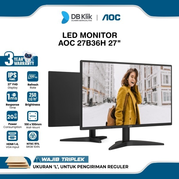 Jual AOC LED Monitor 27B36H 27" IPS FHD 100Hz 1ms Adaptive Sync HDMI ...