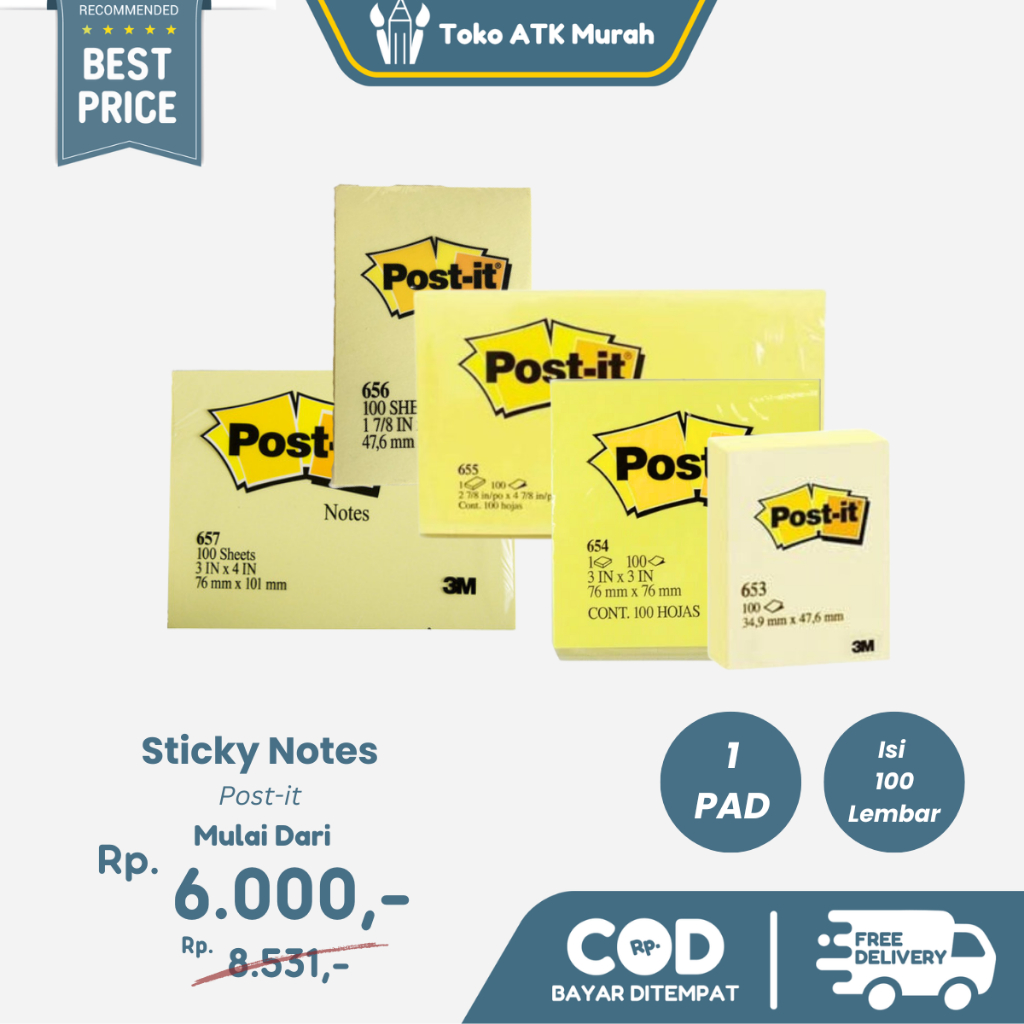 Jual Post-it 3M 653 / 654 / 655 / 656 / 657 - Sticky Note | Shopee Indonesia