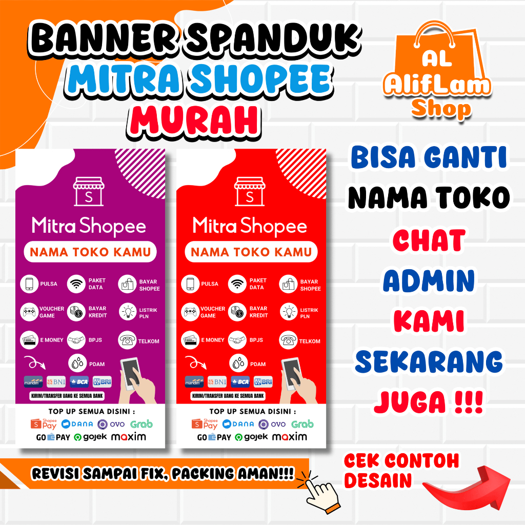 Jual CETAK BANNER SPANDUK MITRA SHOPEE | VERSI AS_08 | BISA GANTI NAMA TOKO | Shopee Indonesia