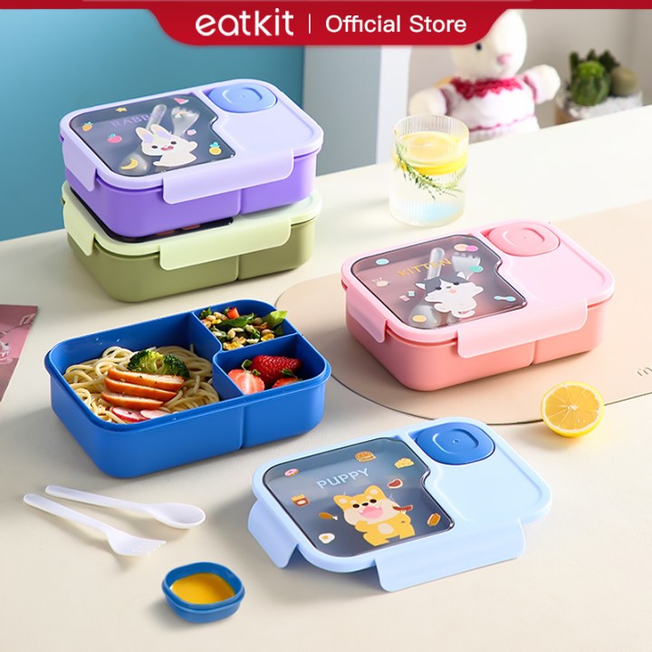 Jual Eatkit Kotak Makan Siang Anak 1450ml | Lunch Box Microwaveable Dengan Kotak Saus 3 Sekat ...