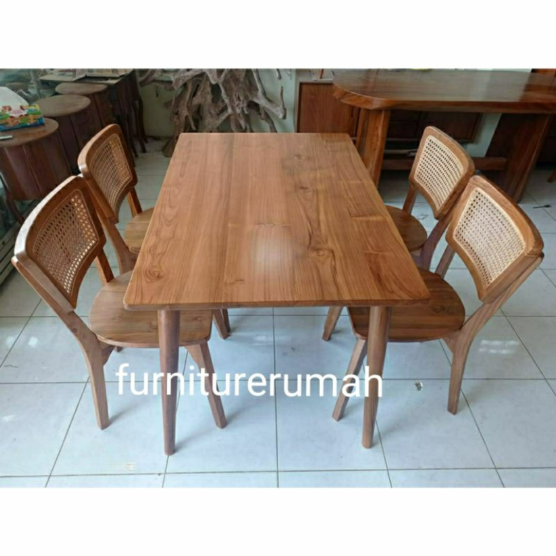 Jual set meja makan 4 kursi rotan kayu jati minimalis, meja makan 4 kursi kayu jati minimalis ...