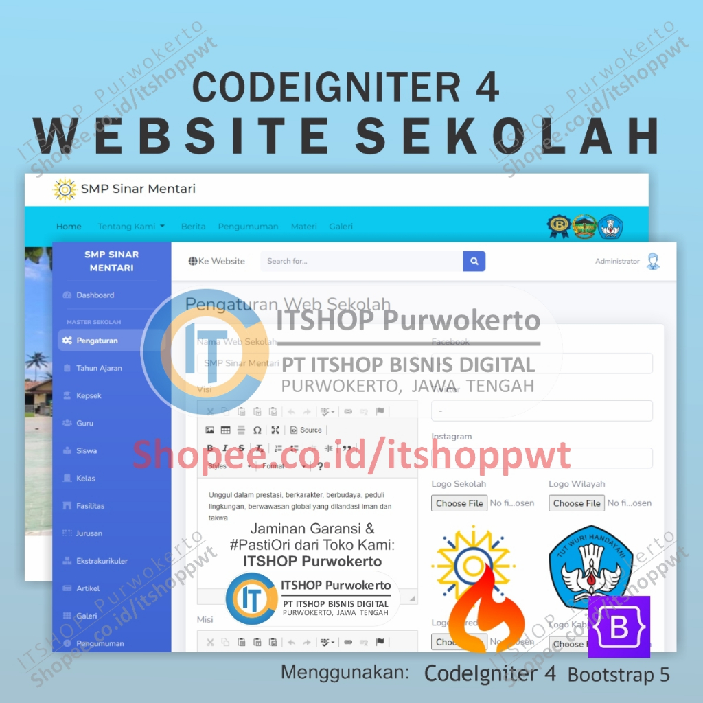 Jual Source Code Aplikasi Website Sekolah menggunakan Codeigniter 4 MySQL | Shopee Indonesia