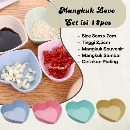 Jual AZ SET 12PC MANGKUK SAMBAL JERAMI GANDUM BENTUK LOVE MANGKOK KECIL ...