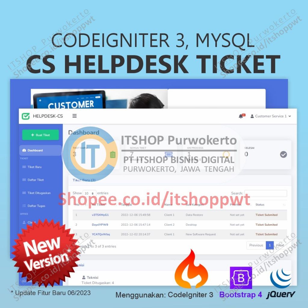 Jual Source Code Aplikasi Web CS Help Desk Ticket Helpdesk CS Codeigniter 3 MySQL | Shopee Indonesia