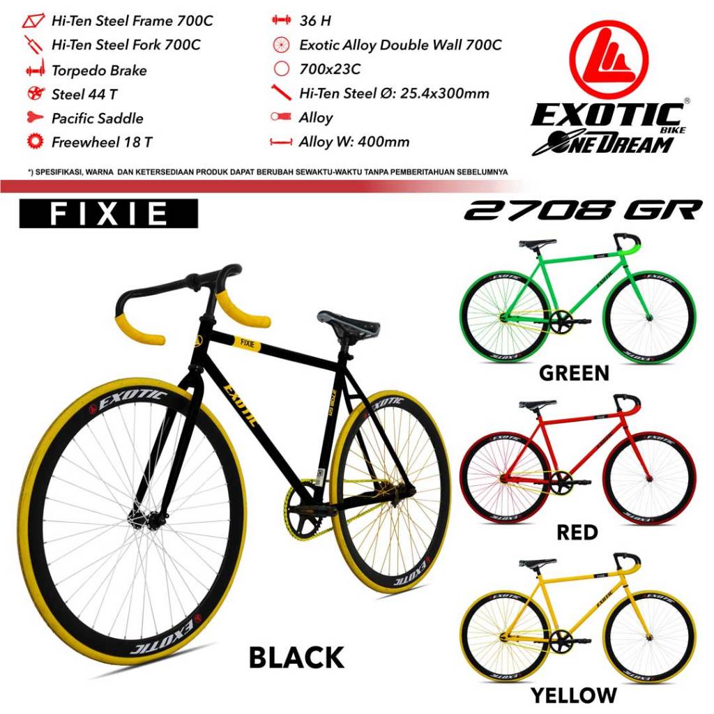 Jual Sepeda Fixie EXOTIC Fixie Gear 700C 2708-GR Single Speed - Torpedo ...