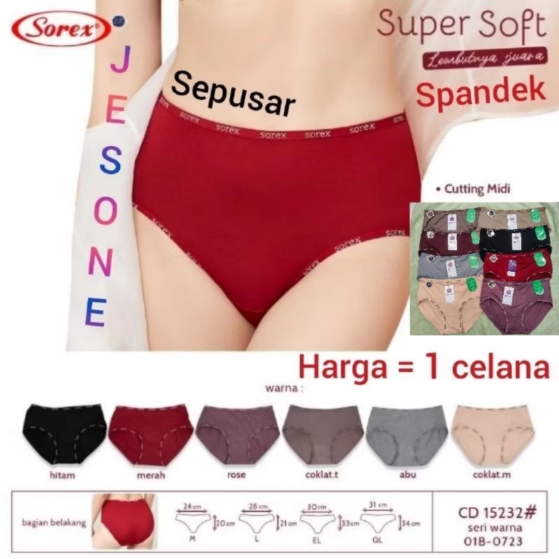 Jual Sorex 15232 CD Celana Dalam Wanita Spandek Super Soft Sepusar sz M - XXL | Shopee Indonesia