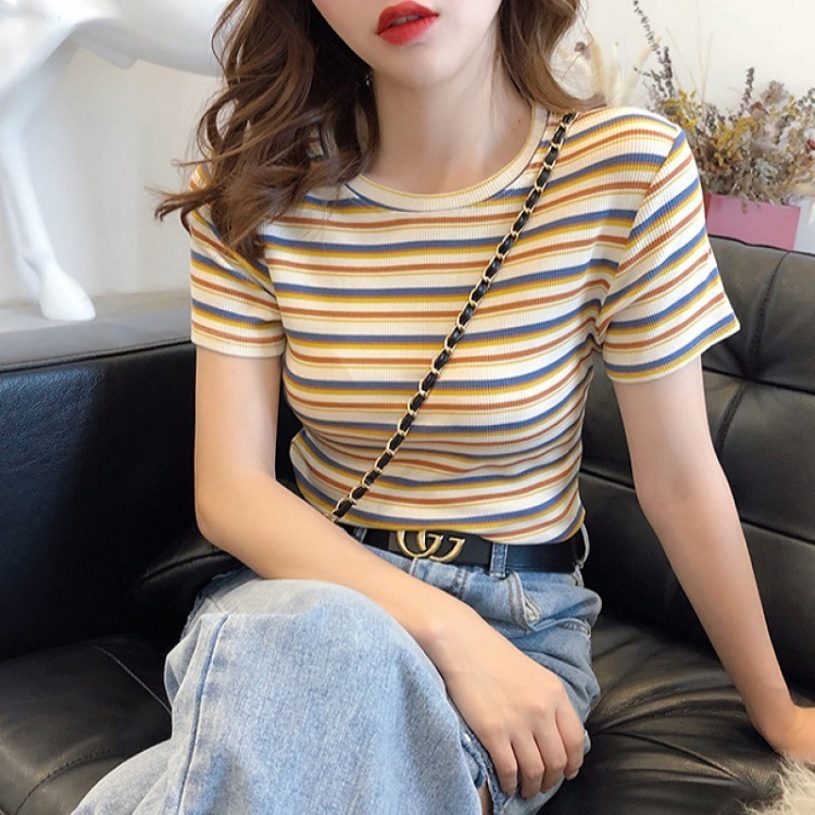 Jual [TTEUDA] Korean Basic Top Stripped Premium | Kaos Rajut Wanita Lengan Pendek Premium Import ...