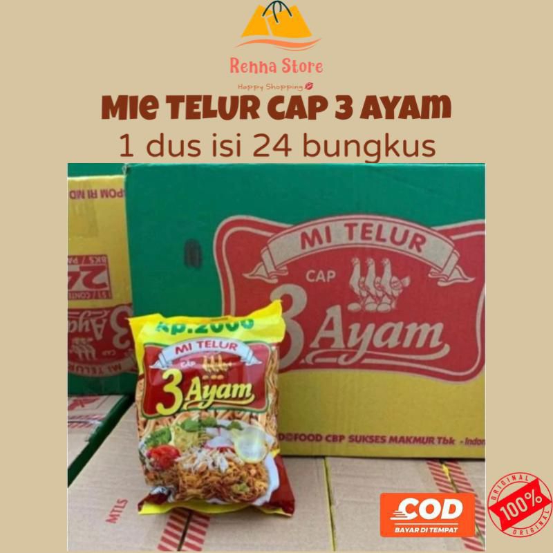 Jual Mie Telur Cap 3 Ayam 110 gr (1dus isi 24pcs) Mie Kuning Kering ...