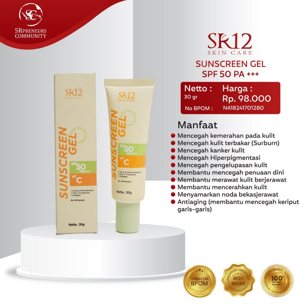 Jual Sunscreen Gel SR12 SPF 50 PA +++ UV A + UV B Protection nonkomedogenic | Shopee Indonesia