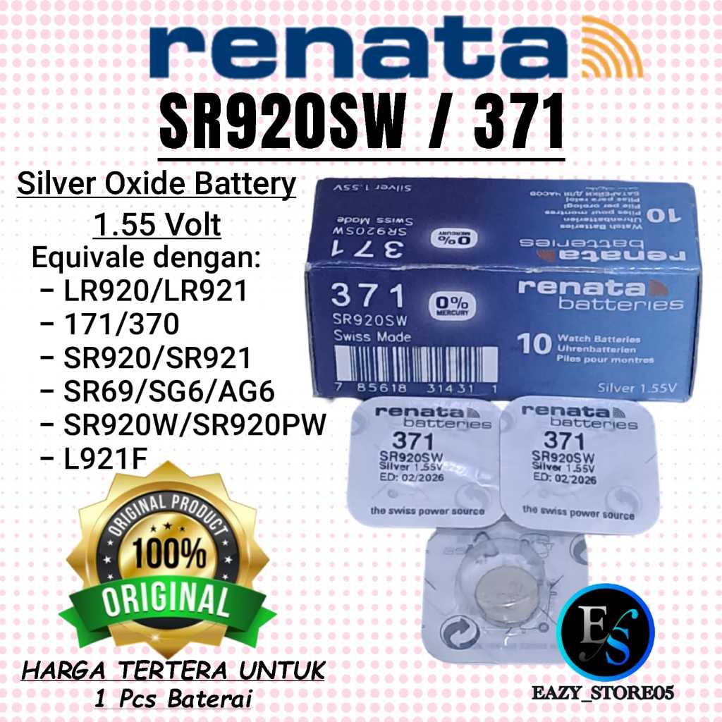 Jual Baterai Renata 371 SR920SW Original Swiss Made Batre Jam Tangan ...
