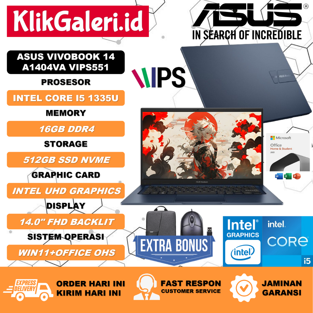 Jual Asus Vivobook 14 A1404VA VIPS551 Core i5 1335U RAM 16GB 512GB SSD ...
