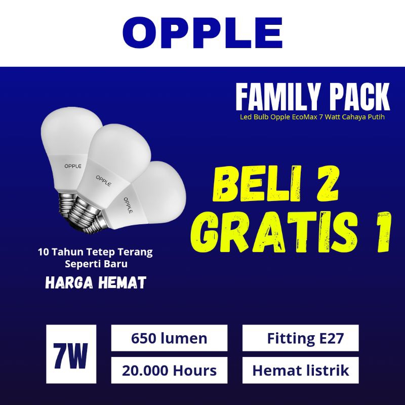 Jual OPPLE ECOMAX LAMPU LED BULB 7WATT BELI 2 GRATIS 1 GARANSI 1 TAHUN CAHAYA PUTIH 6500K SNI ...