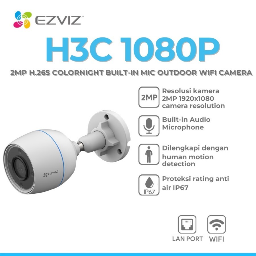 Jual EZVIZ H3C 2MP COLOR IP CAM WI-FI SMART HOME CCTV OUTDOOR | Shopee ...
