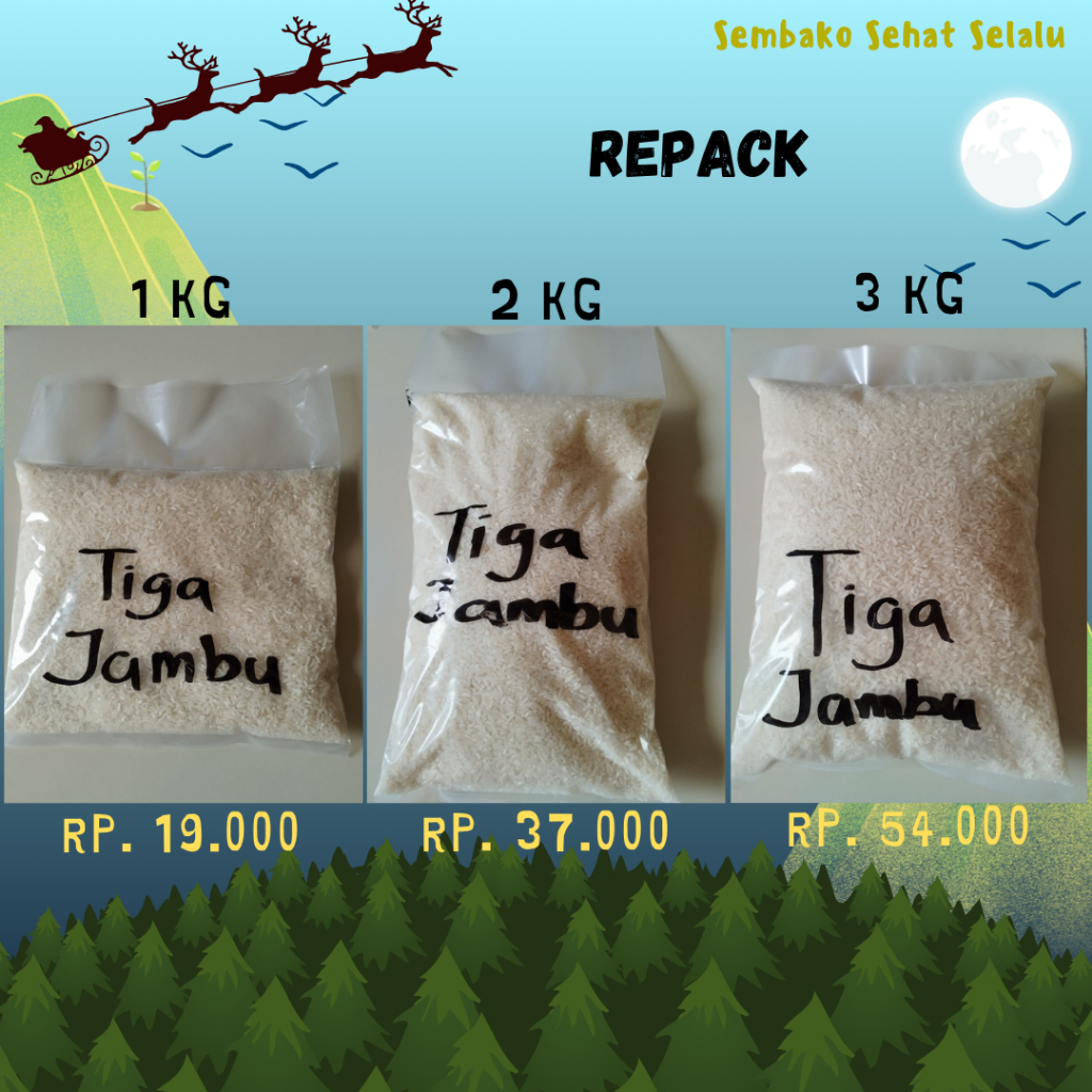 Jual Beras Cap Tiga Jambu (tidak wangi pandan) (REPACK) | Shopee Indonesia