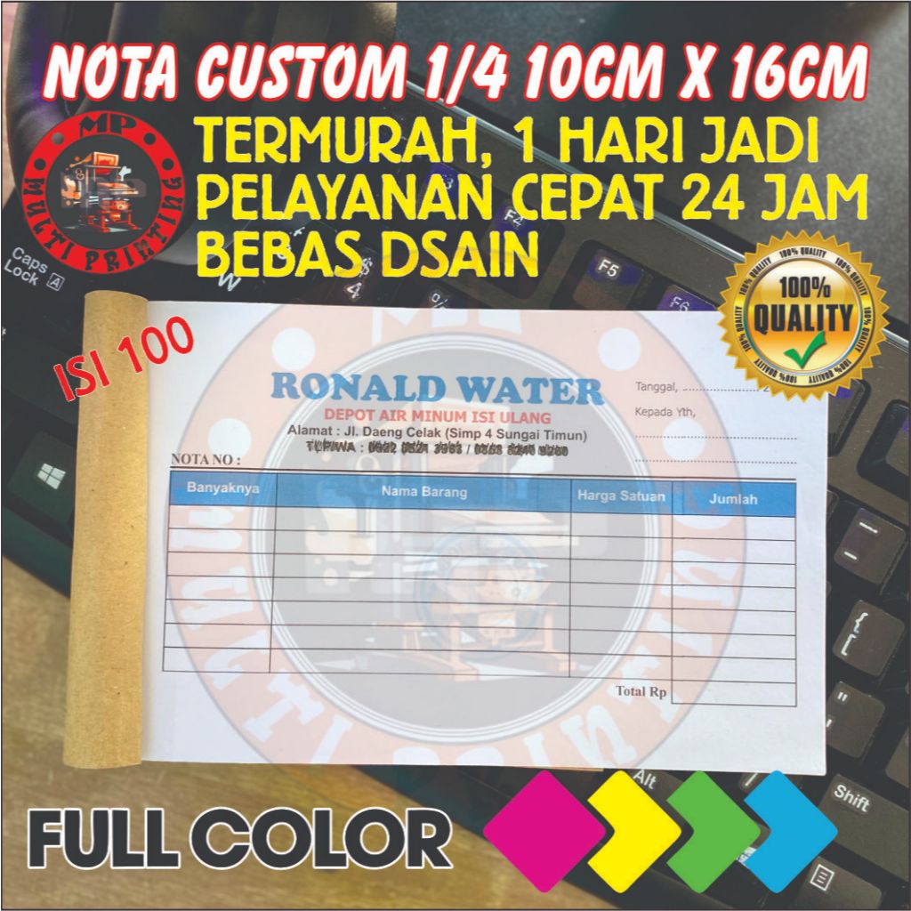 Jual nota custom 1/4 isi 100 gratis dsain ukuran 10x16 nota standar bon ...