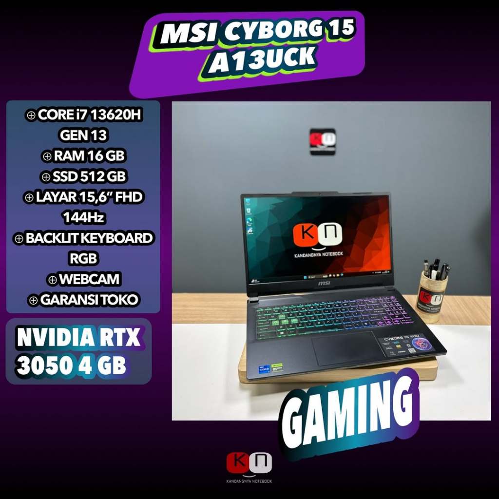 Jual MSI Cyborg 15 A13UCK Core i7 13620H RTX3050 Ram 16GB Ssd 512GB 15 ...