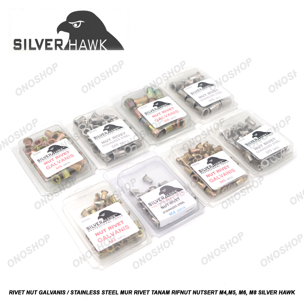 Jual Mur Rivet Tanam Rifnut Nutsert M4, M5, M6, M8 Silver Hawk Rivet ...