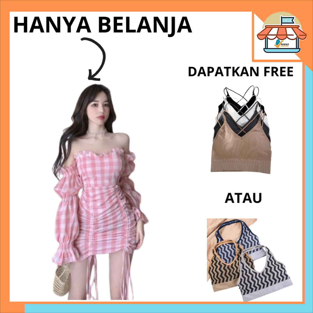 Jual RSB DR355 * FREE BRA * Dress Mini Sabrina Pakaian Wanita Korean Fashion | Shopee Indonesia