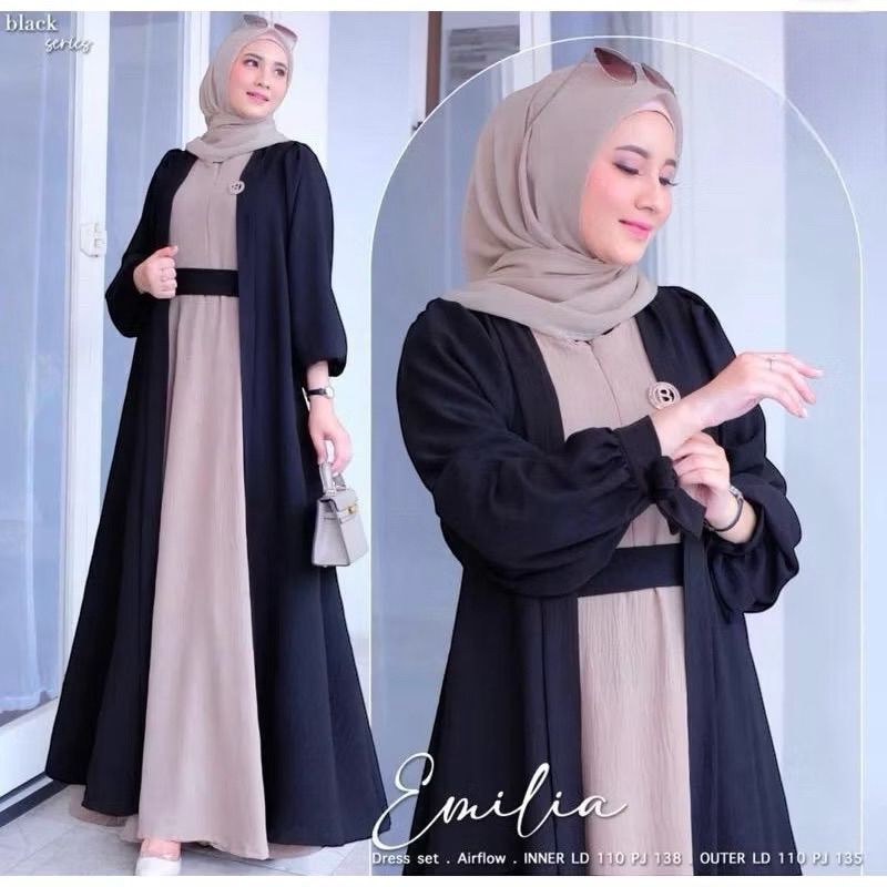 Jual EMILIA GAMIS POLOS + INNER CRINKLE AIRFLOW // GAMIS KOMBINASI ...