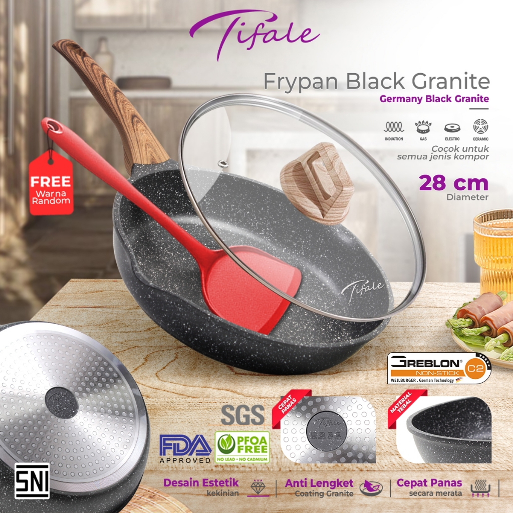 Jual Tifale Frypan 28 CM Black Granit Fry Pan Peralatan Masak Dapur Anti Lengket | Shopee Indonesia