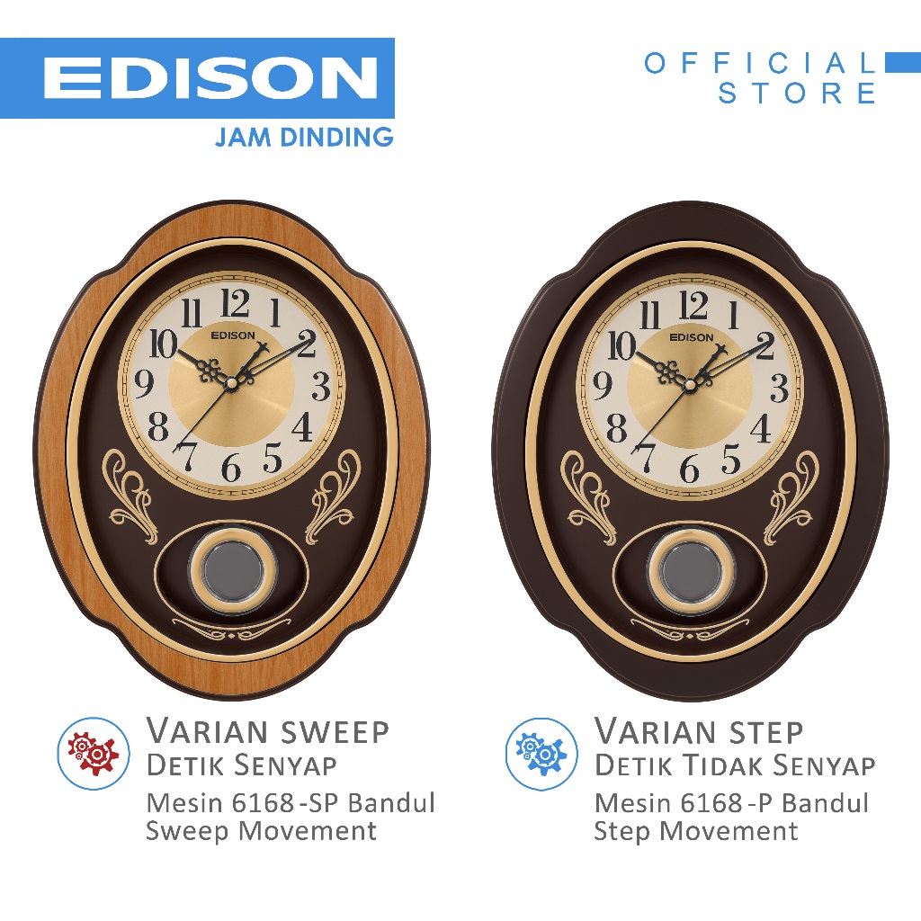 Jual Jam Dinding Edison Sweep ES EQ 38 AL80 Bandul Dimensi Ukuran 38cm x 30cm | Shopee Indonesia